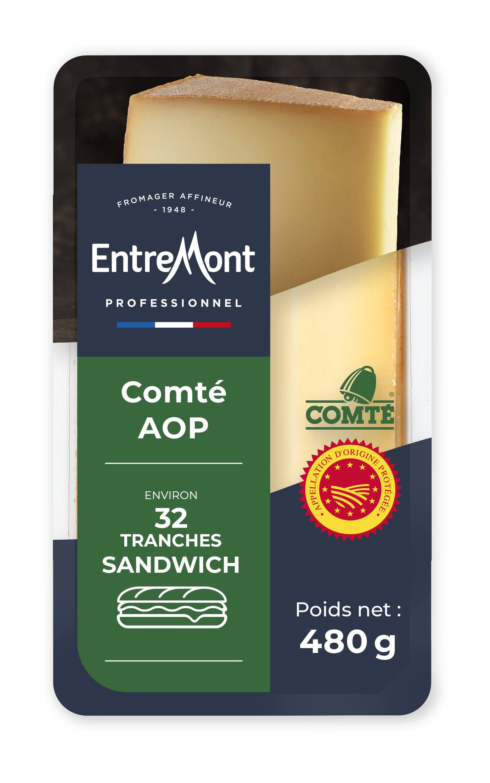 Comté AOP tranches sandwich - Entremont Professionnel - 480g - Sodiaal ...