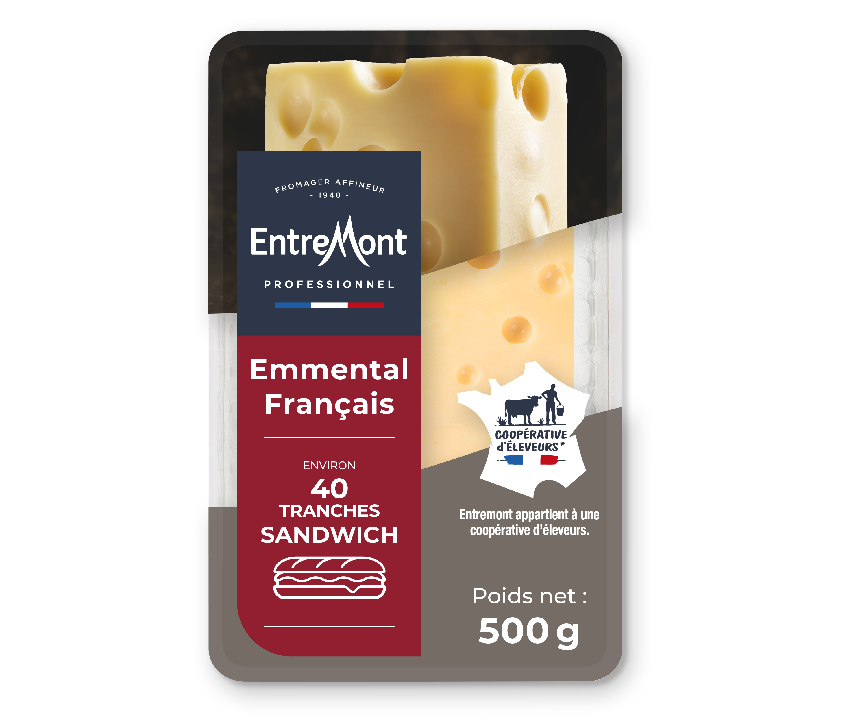 Emmental tranches sandwich - Entremont Professionnel - 500g - Sodiaal ...