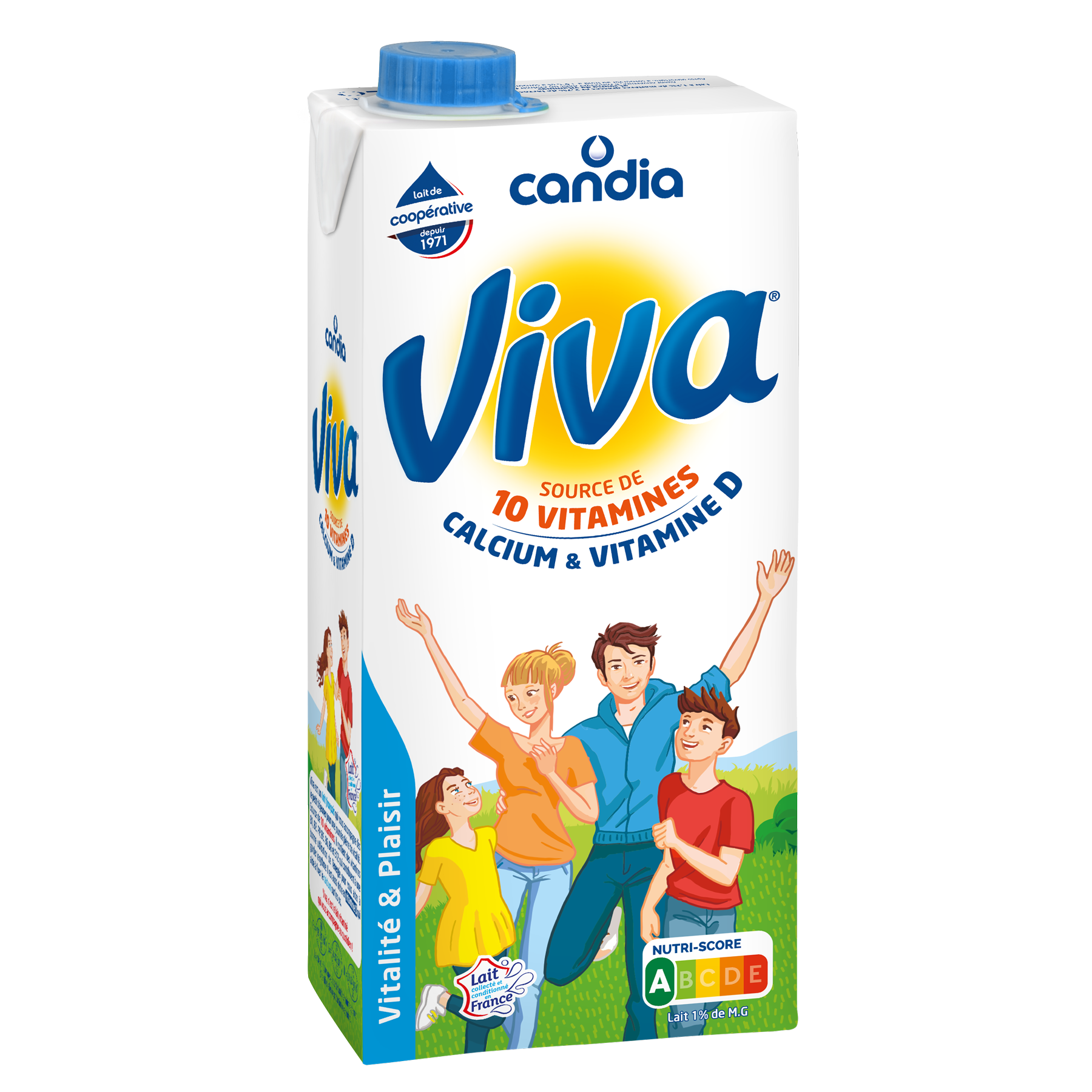 Lait Viva 1% MG UHT - brique 1L - Candia - Sodiaal Professionnel