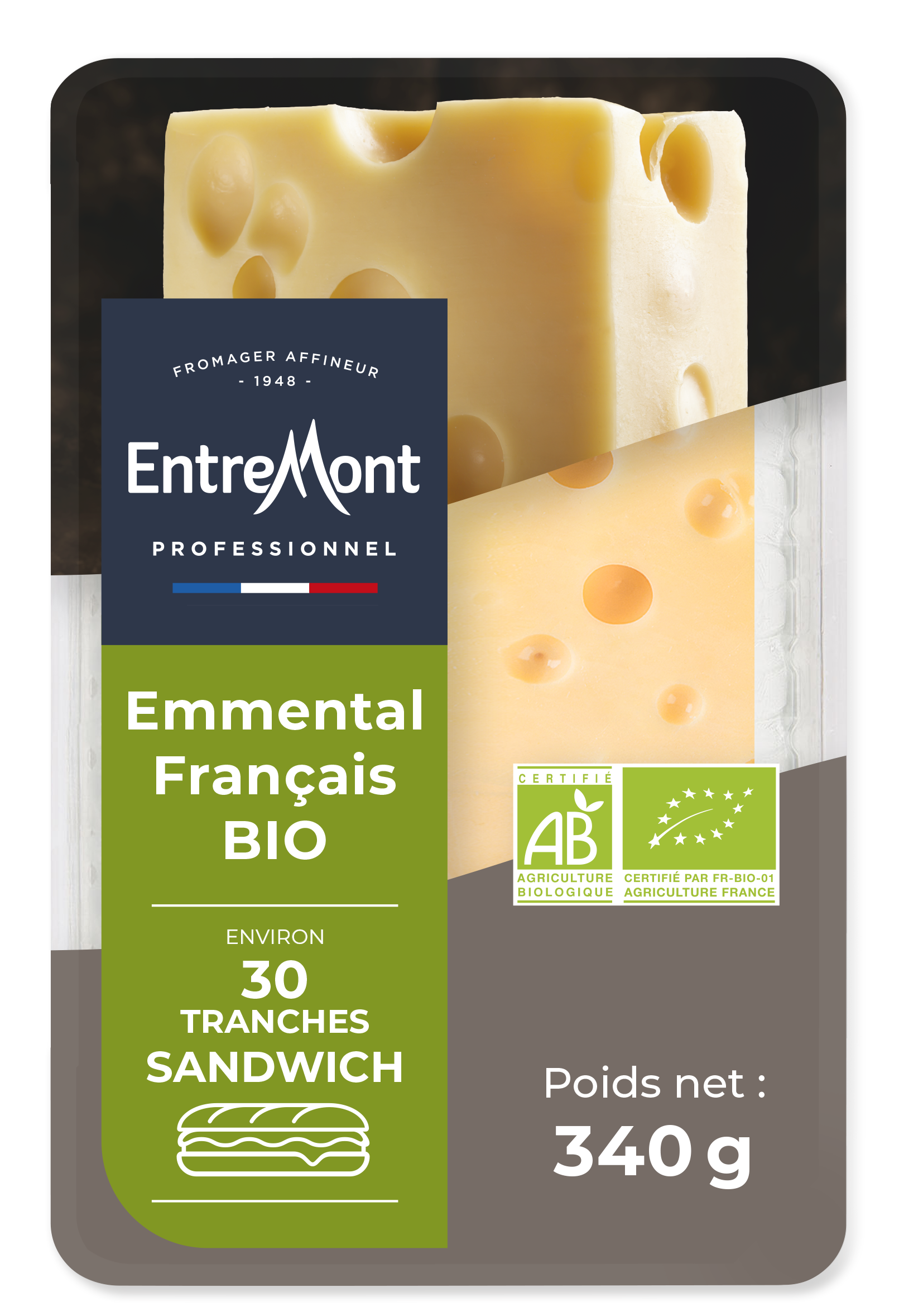 Emmental Bio tranches sandwich - Entremont Professionnel - 340g ...